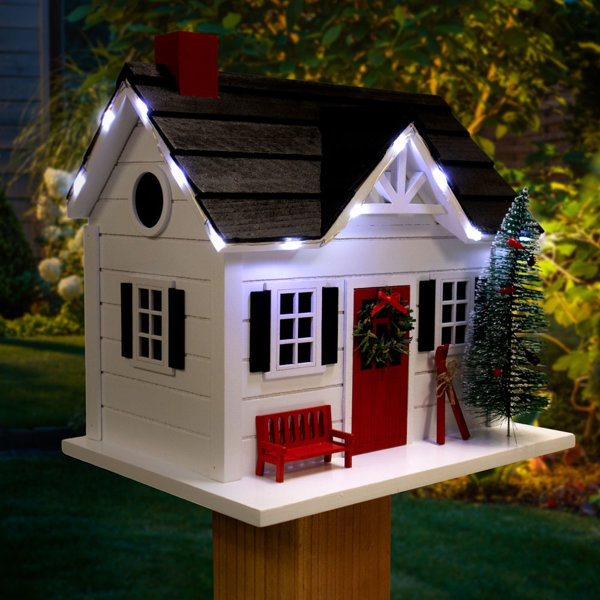 Home Bazaar Holiday Offerings Ski House w/LED Lights 10 H x 10 W x 8 D Birdhouse | Wayfair